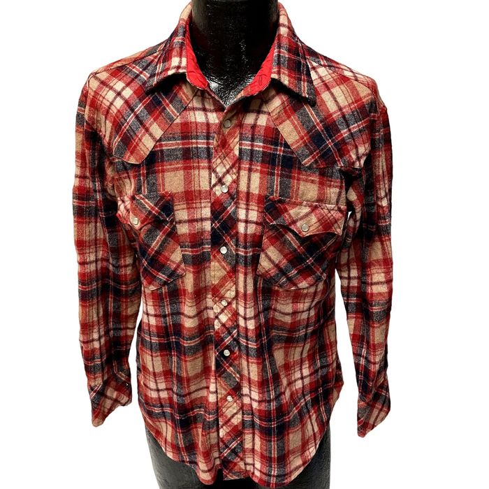 Unkwn 80's Image Red PLAID Cowboy ROCKABILLY Western Flannel Shirt ...