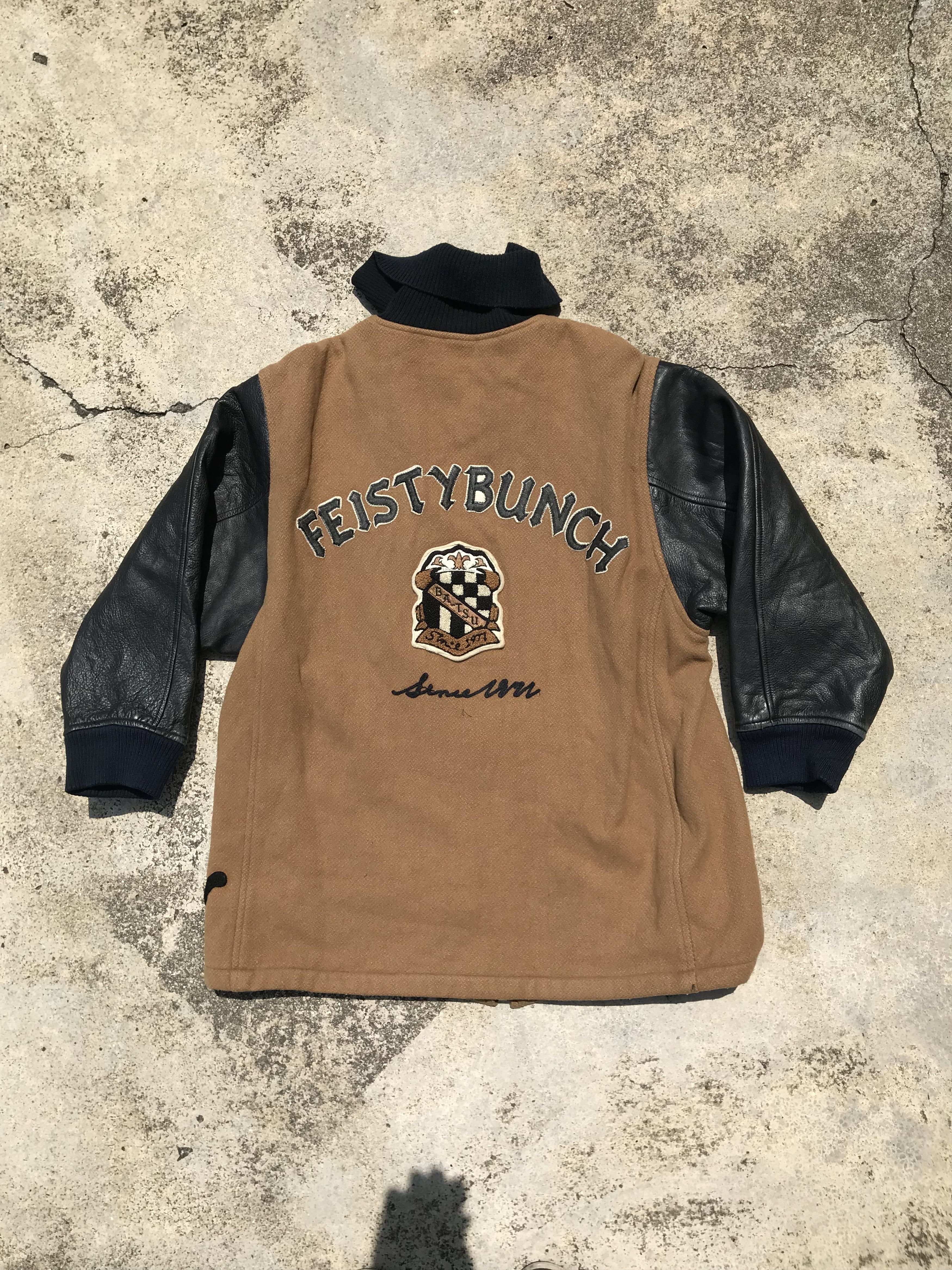 Leather × Varsity Jacket × Vintage Batsu Leather Sleeve Jacket | Grailed