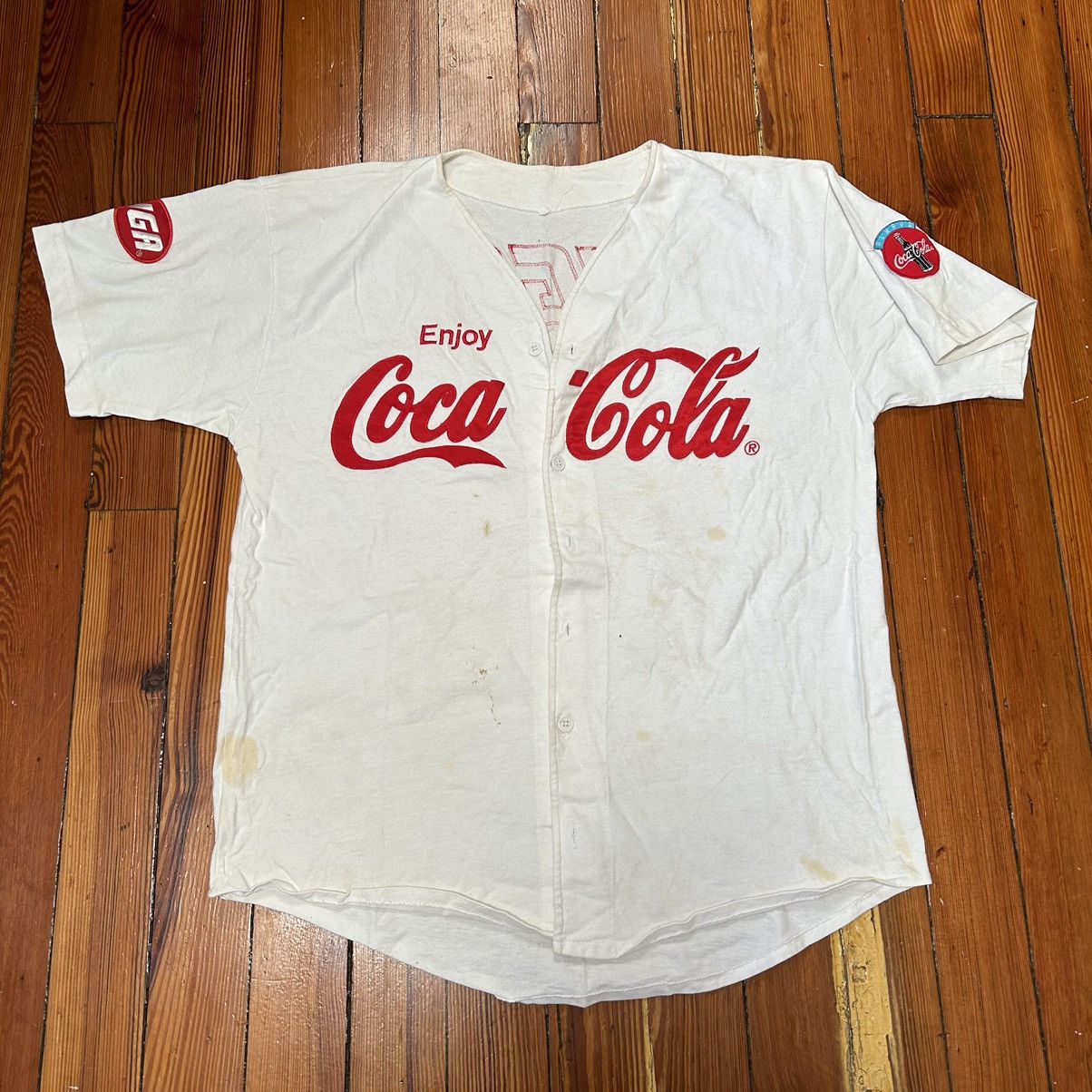 Archival Clothing Vintage 90s Coca Cola baseball jersey racing print ...