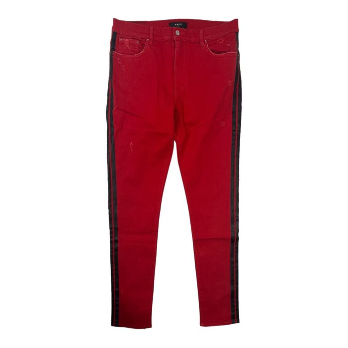 Amiri Amiri Track Jeans Black Red | Grailed