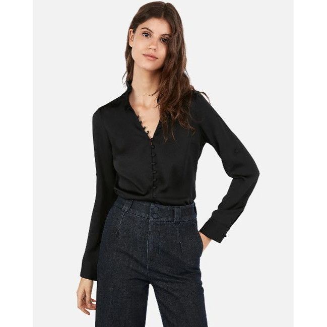 Express Express XS Slim Fit Ruffle Covered Button Up Portofino Shirt ...