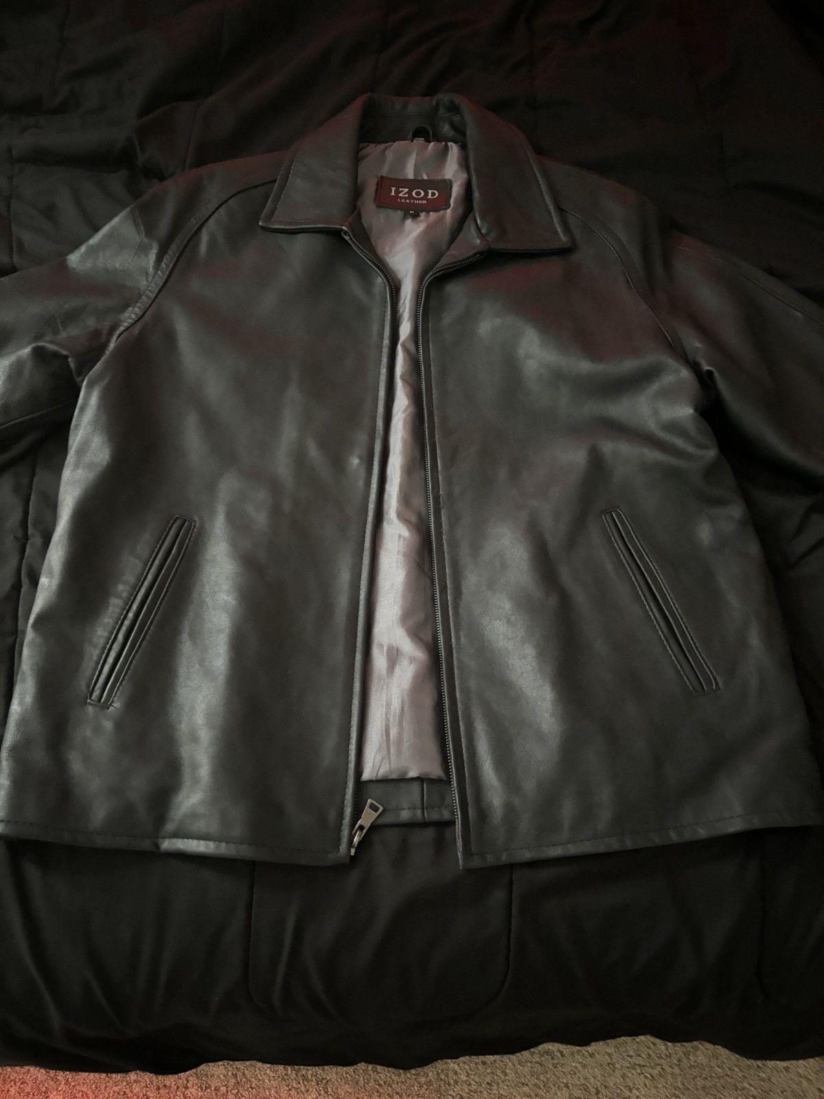 Izod black izod leather bomber jacket | Grailed