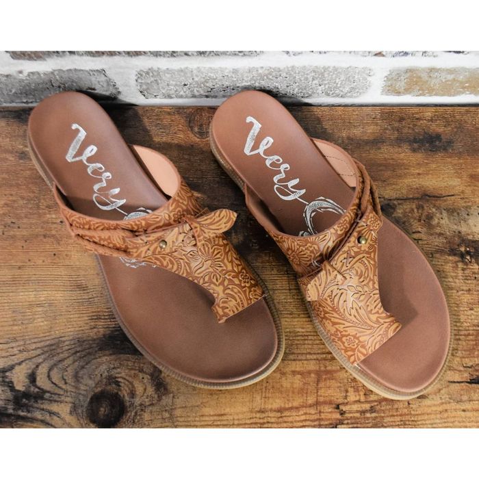 Designer VERY G Carina Tooled Sandals In Tan | Grailed