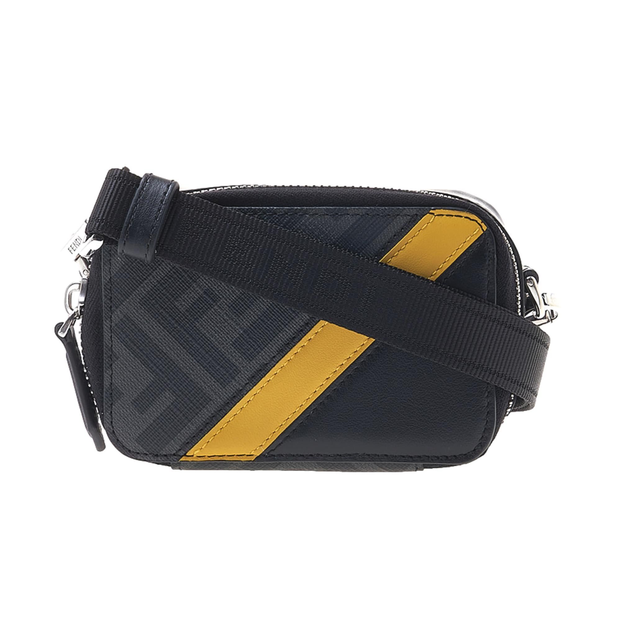 Fendi NWT Fendi FF Diagonal Stripe Black Mini Camera Crossbody Bag ...