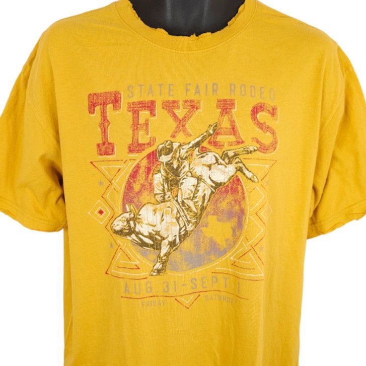 Streetwear Texas Rodeo T Shirt Mens Size XL Yellow State Fair Cowboy ...