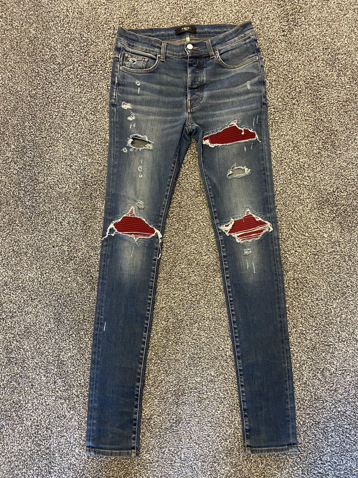 Amiri Amiri jeans mx1 red patches | Grailed