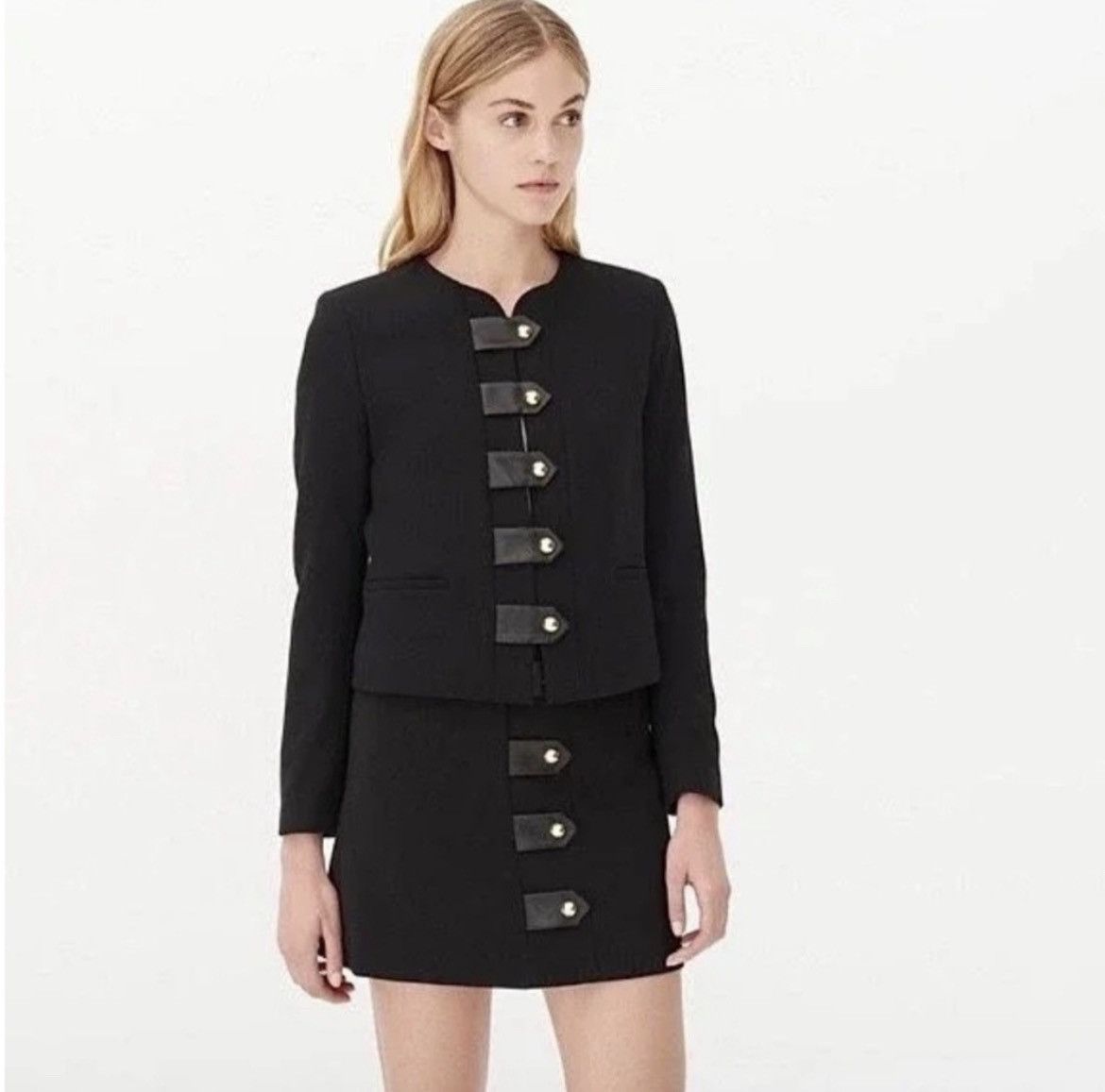Sandro Sandro Paris Vinnie Leather Tab Button Military Skirt Suit | Grailed