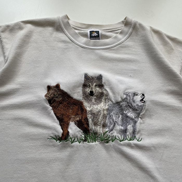 Vintage Vintage 90s Wildlife Wolves Nature Art Embroidered T Shirt ...