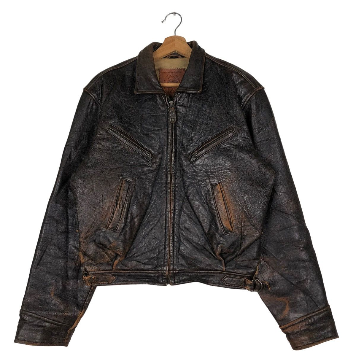 Vintage 🔥VINTAGE FLY LEATHER JACKET GOLDEN BEAR MADE IN USA BIKER | Grailed