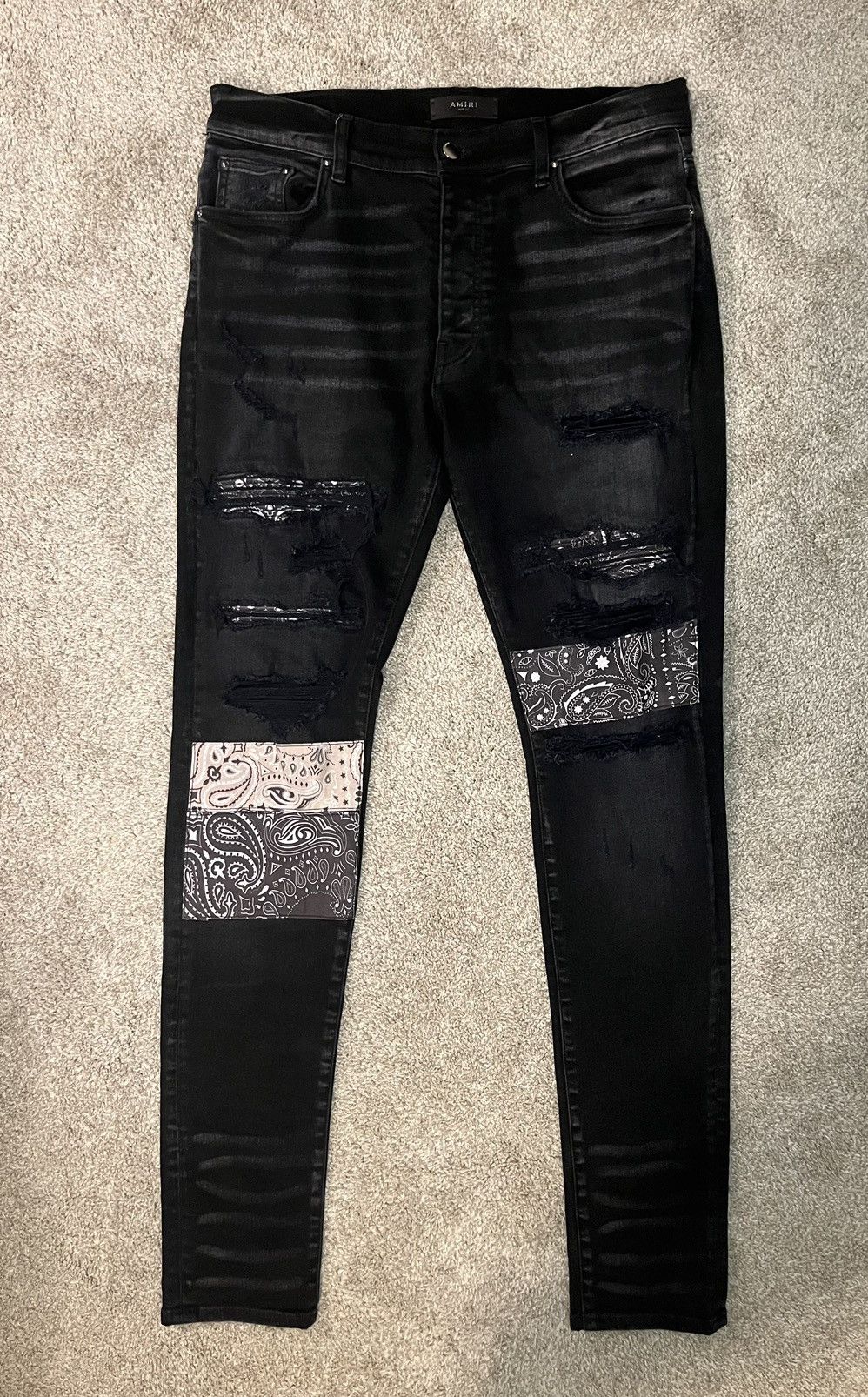 Amiri Amiri Bandana Art Patch Skinny Jeans | Grailed