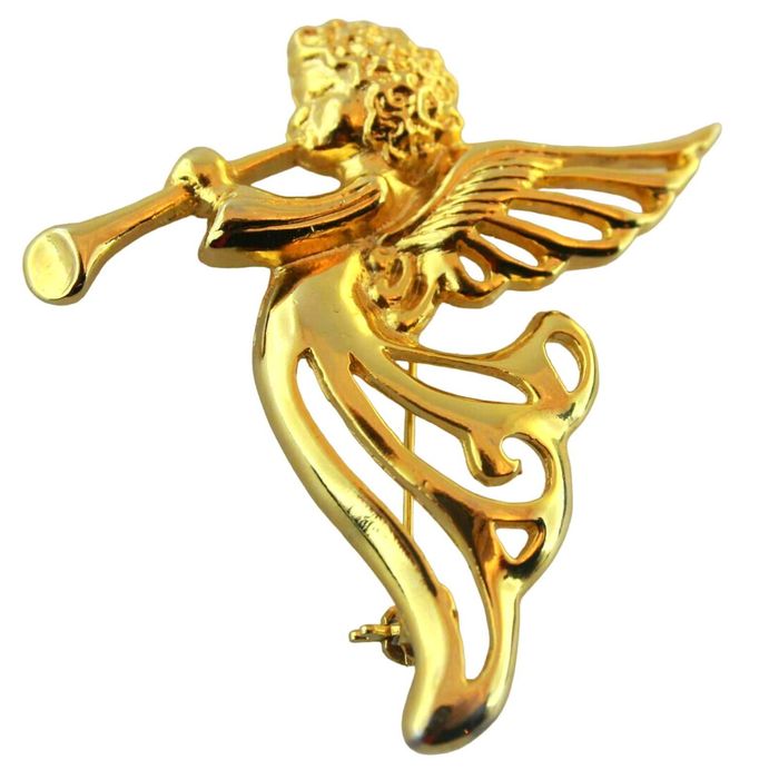 Other Brooch Marked SFJ Golden Curly-Haired Cherub Trumpet •1950s | Grailed