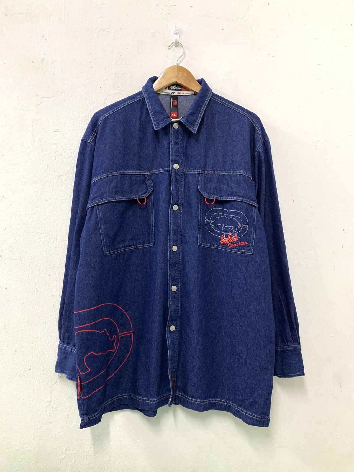 Ecko Unltd. × Streetwear RARE Ecko Function Denim Buttons Up Big Logo ...