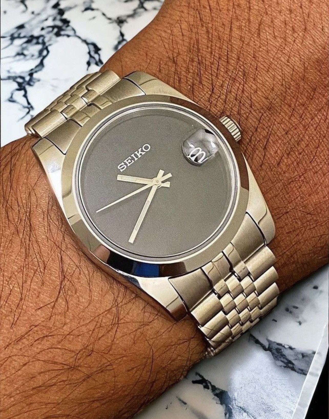 Seiko Seiko Mod Datejust Black Onyx Dial Steel Jubilee 36mm Watch | Grailed