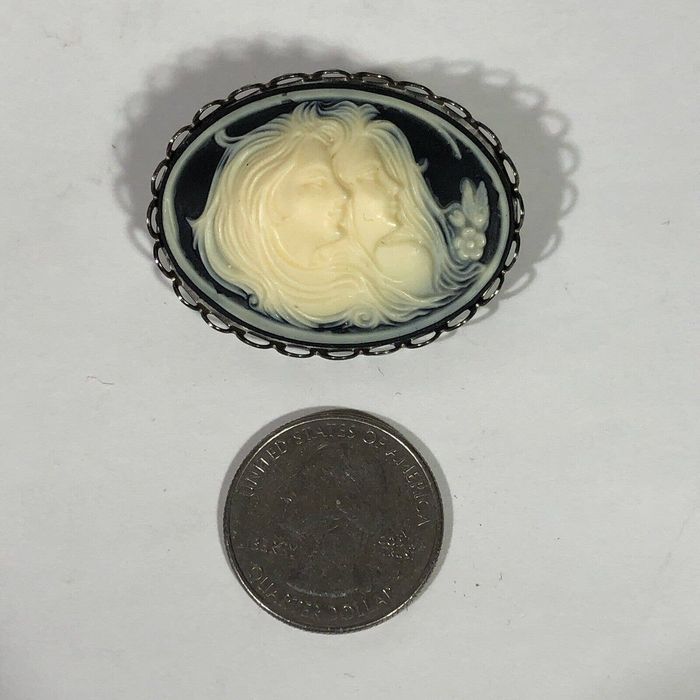 Vintage Black And White Cameo Brooch Two Sisters Pin 1960s 1970s Grailed