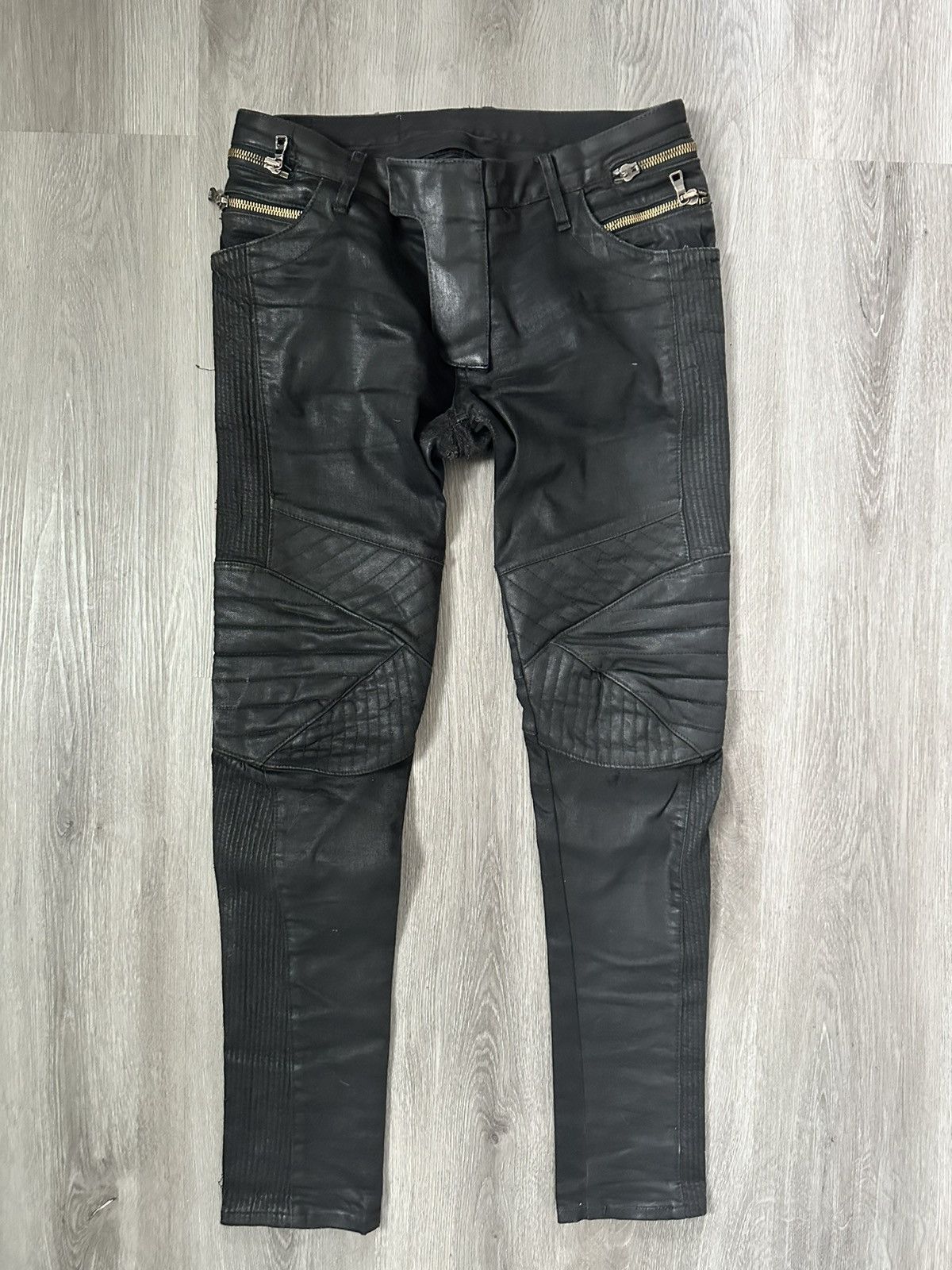 Balmain *SOLD* Balmain Black Waxed Biker Denim Jean Zipper *SOLD* | Grailed