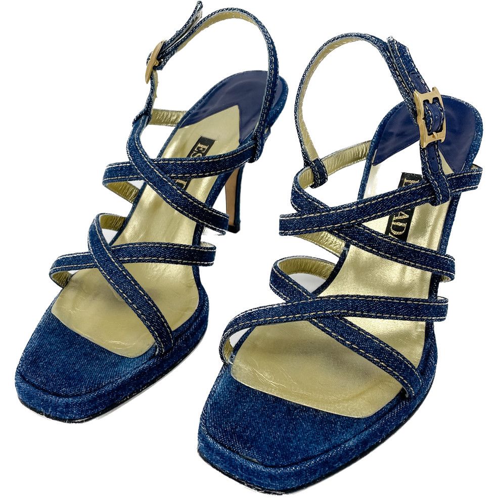 Escada Escada Denim & Gold Whipstitch Strappy High Heel Sandals 8 | Grailed