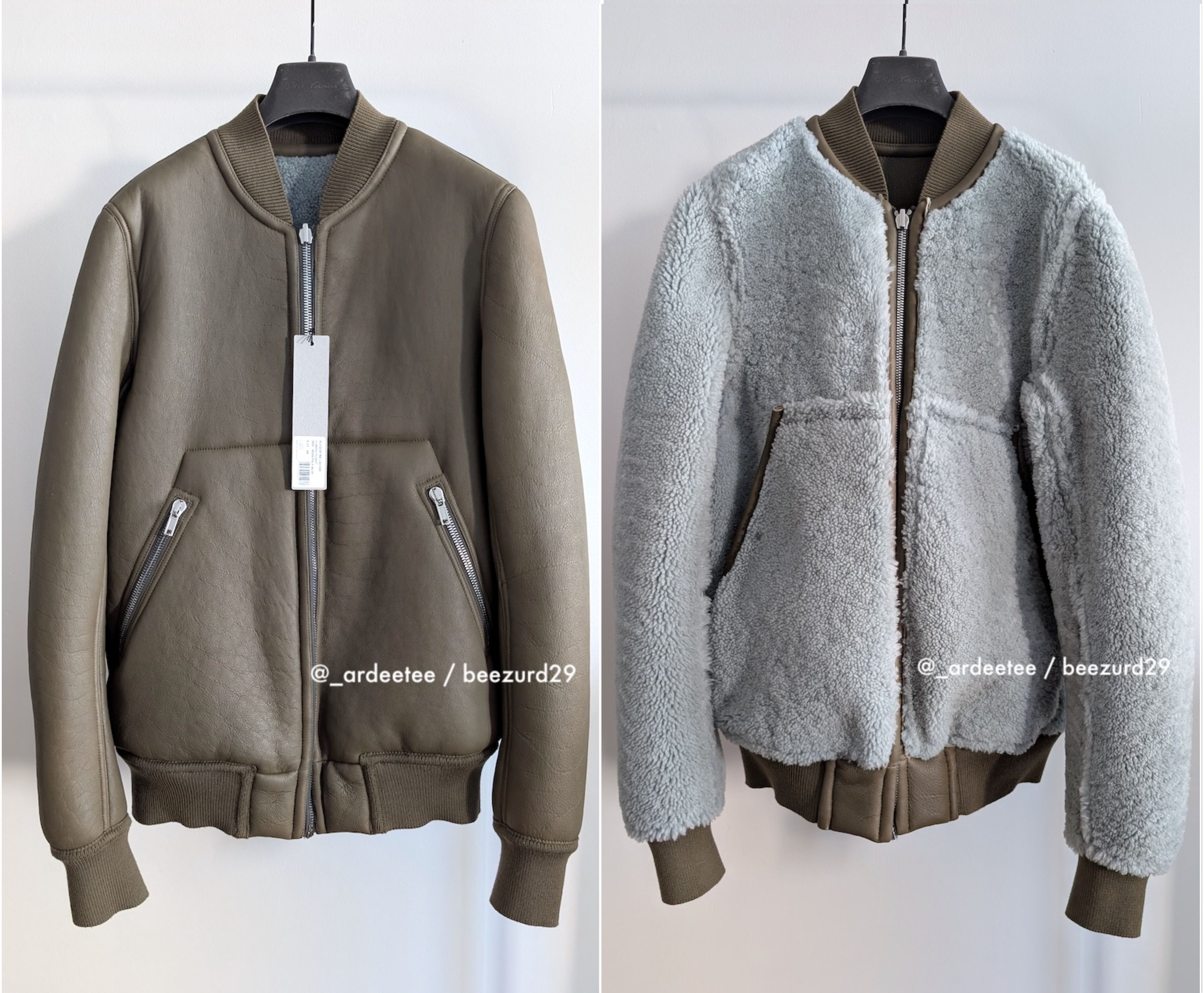 Rick Owens 💥SAMPLE REVERSIBLE SHEARLING FLIGHT JACKET BEAN PALE BLUE ...