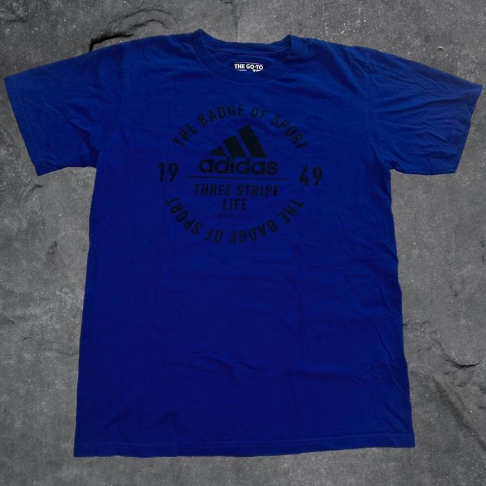 Adidas Adidas the three stripe brand badge of sport blue tee m | Grailed