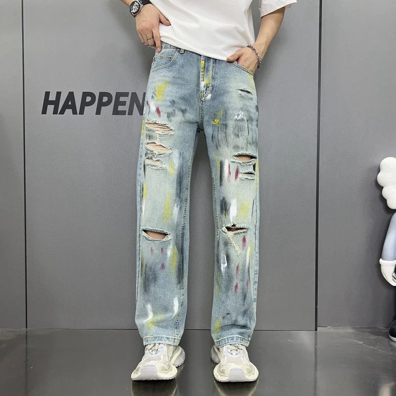 Vintage Color Painted Ripped Jeans | Grailed