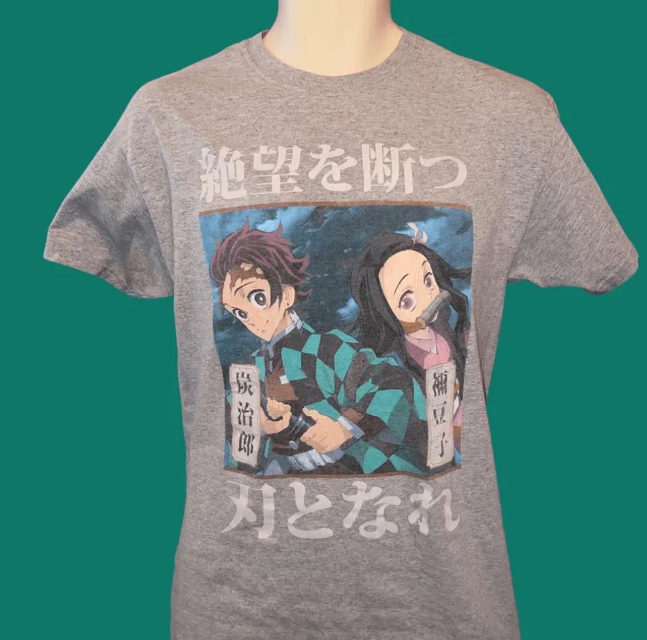 Japanese Brand Demon Slayer Anime KnY Tanjiro & Nezuko Gray T-Shirt ...