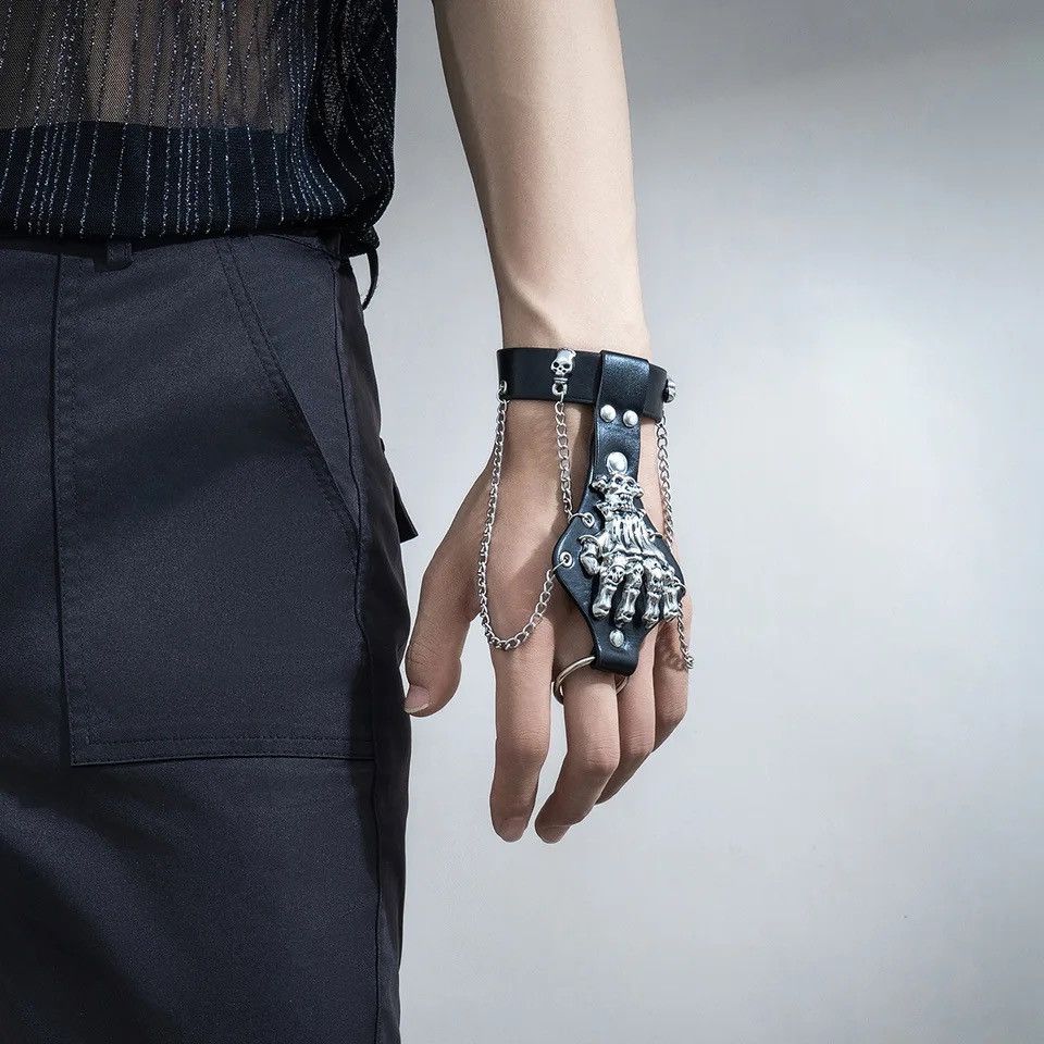 Streetwear Goth Black Skull Finger Wrist Chains Rings Bracelets | Grailed