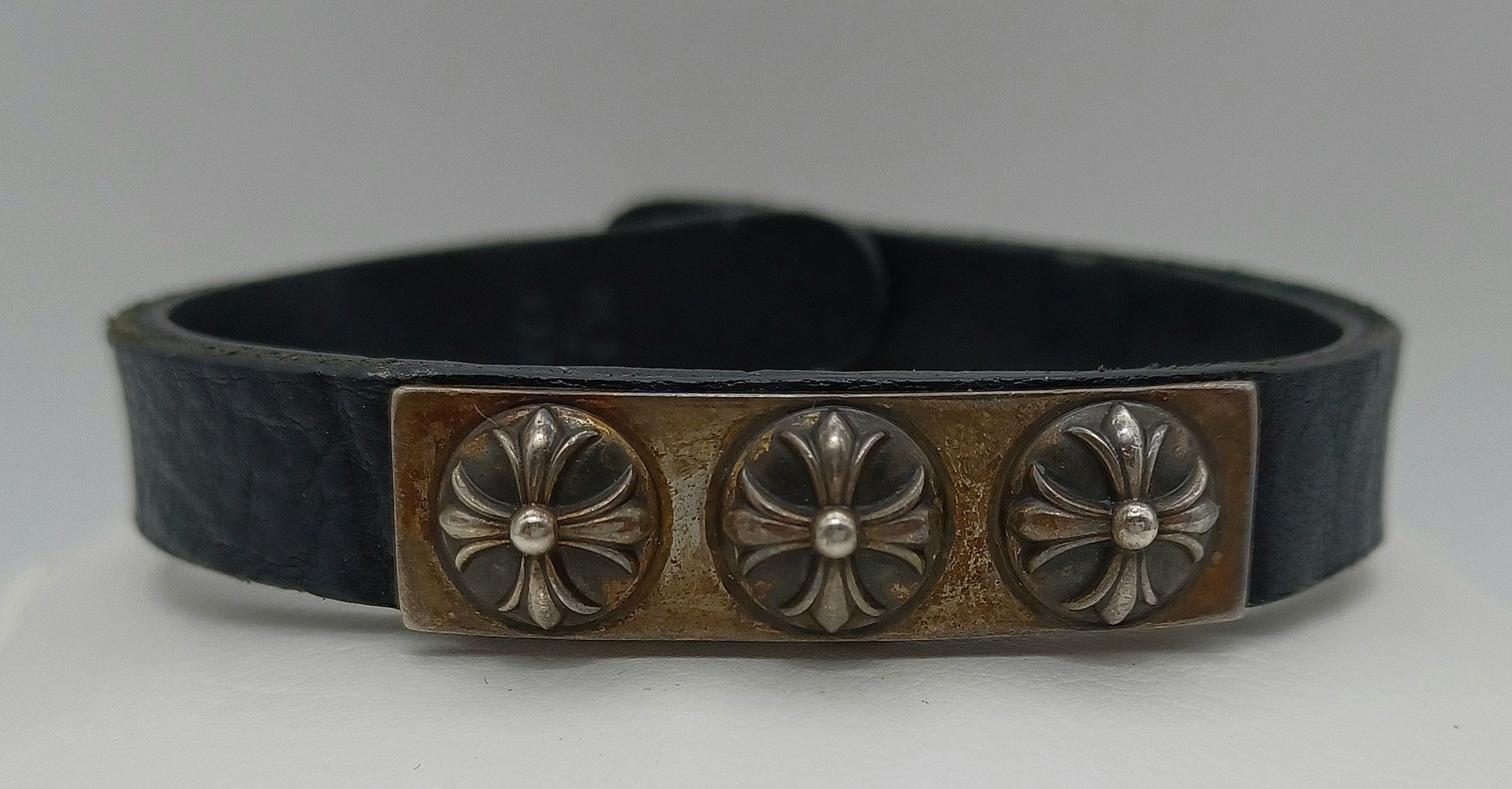 Chrome Hearts Chrome Hearts Triple Cross Leather Snap Bracelet *VERY ...