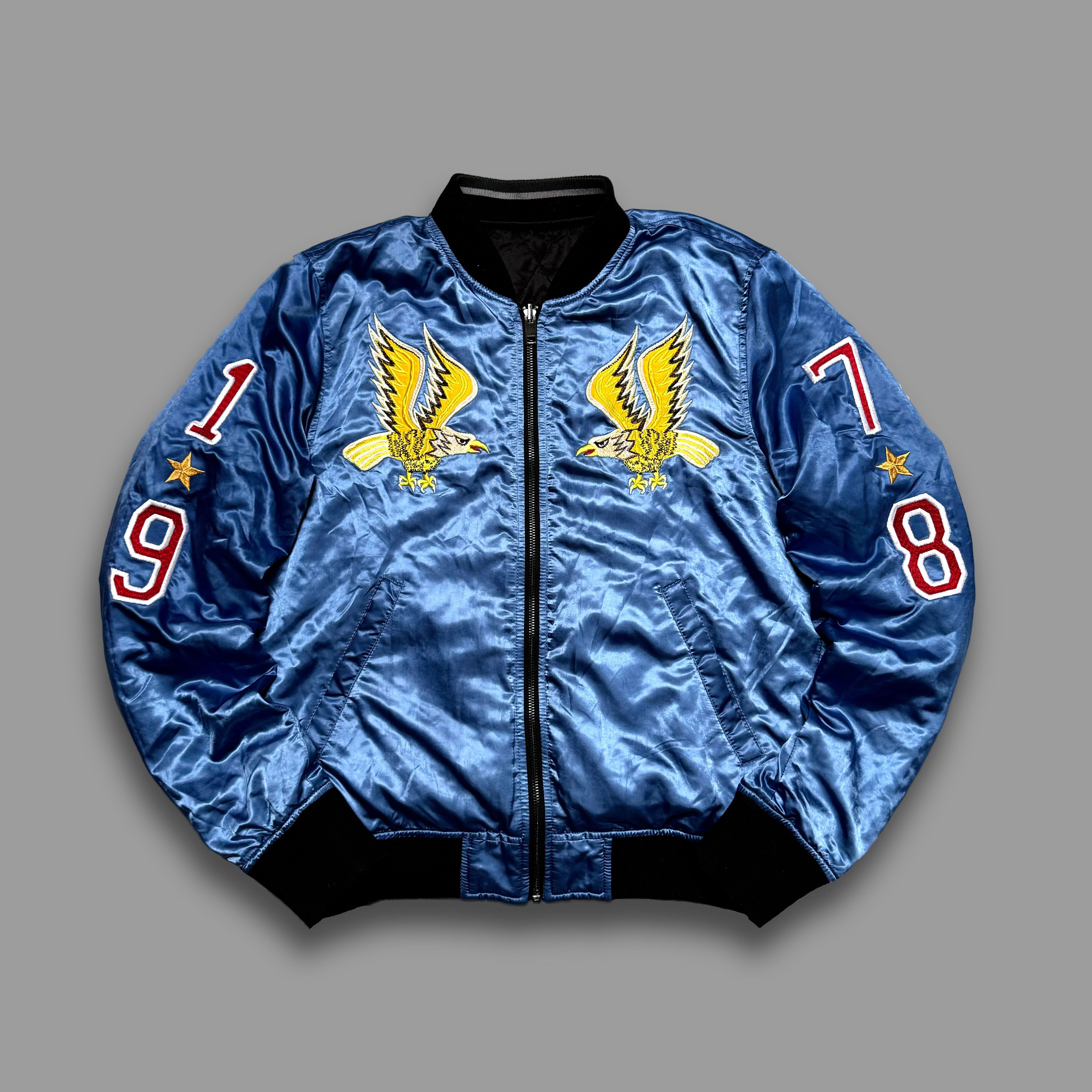 Bomber Jacket × Diesel × Streetwear DIESEL J BIRKE REVERSIBLE EAGLE SATIN BOMBER VARSITY JACKET ...