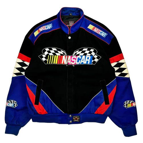 Jh Design Vintage NASCAR Checkered Flag Jacket Black | Grailed