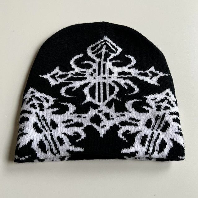 Designer Y2K 2000s cross black beanie | Grailed