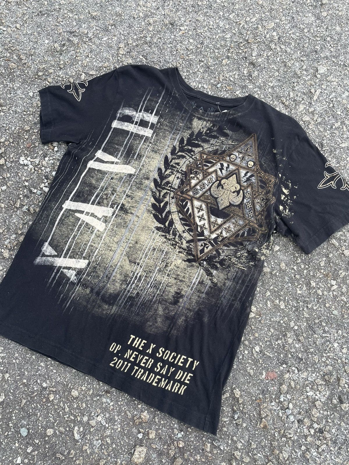 Affliction Rare AXR Xzavier Black Gold All Over Print | Grailed