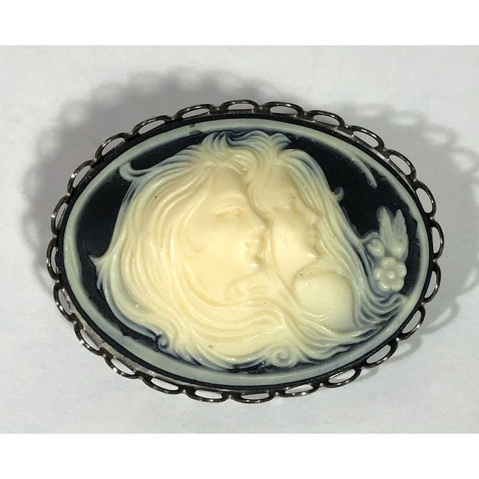 Vintage Black and White Cameo Brooch Two Sisters Pin 1960s 1970s | Grailed