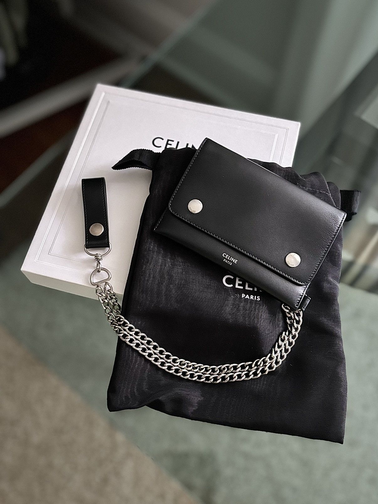 Celine LEATHER WALLET + CHAIN | Grailed