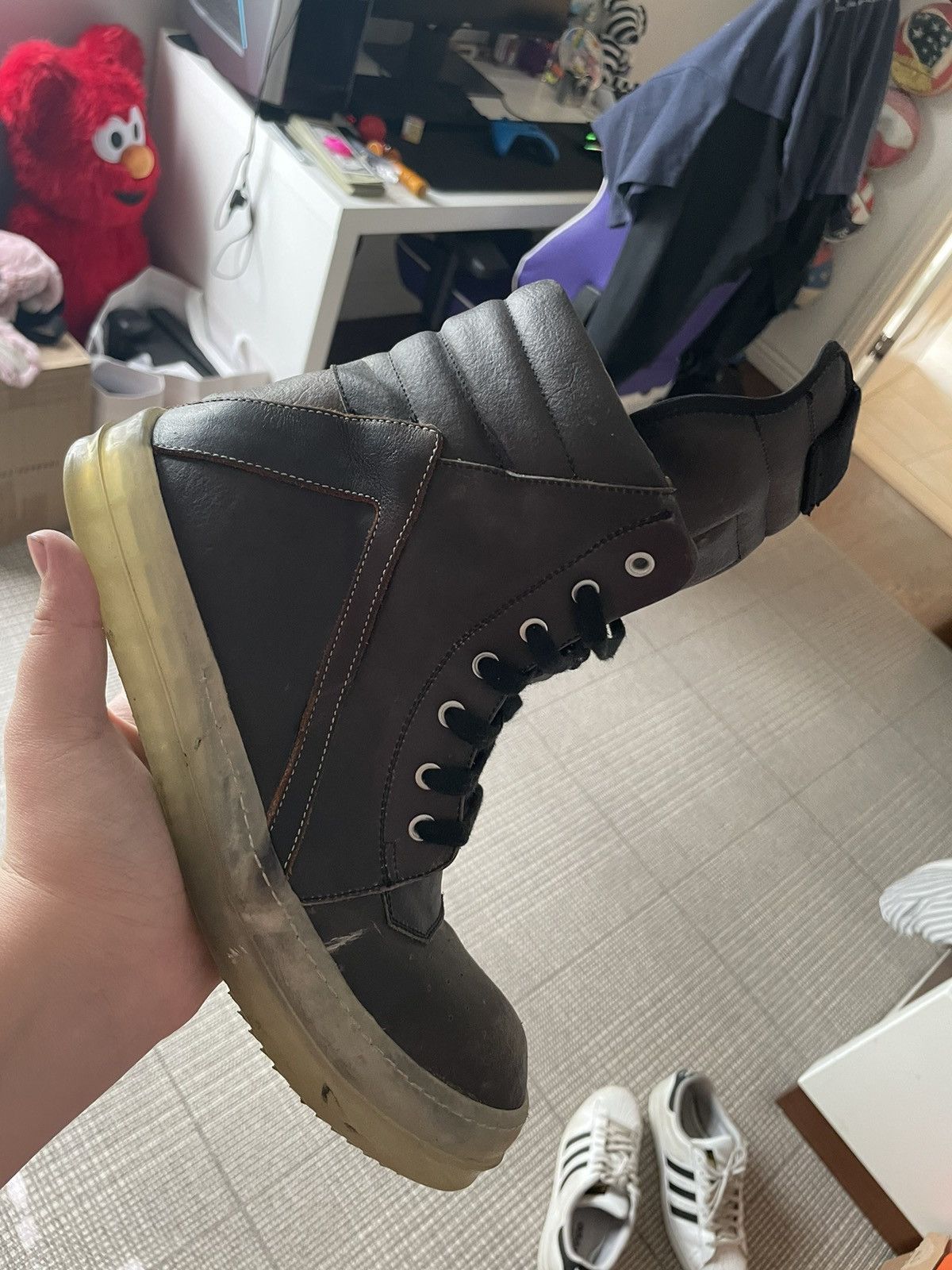 Rick Owens Rick Owen's brown leather geo baskets | Grailed