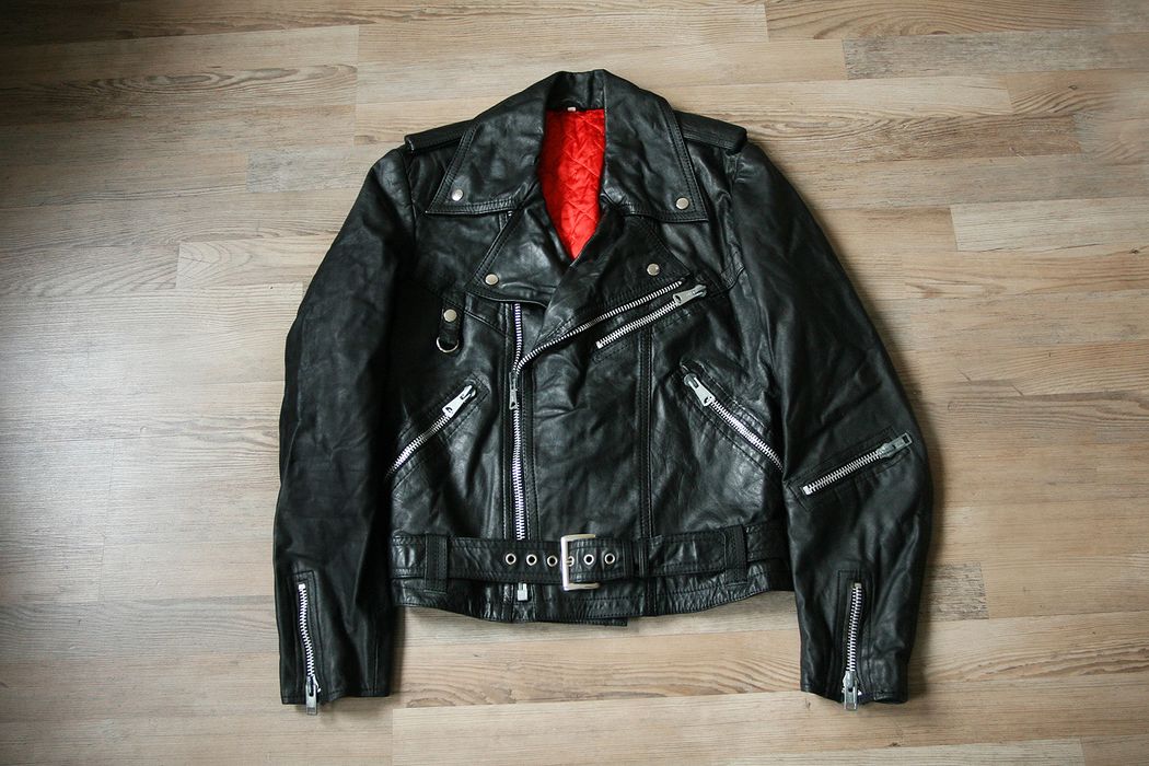 Vintage Vintage Black Leather Biker Punk Rock Jacket Red lining M | Grailed