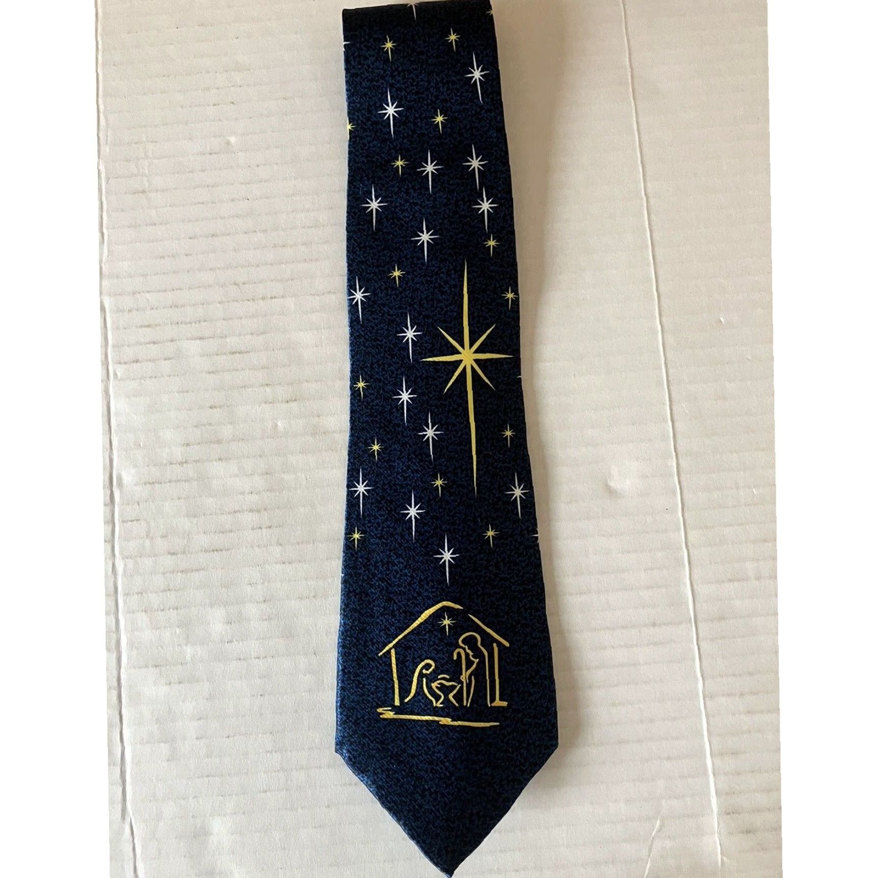 Vintage Silk Satin Necktie Featuring a Majestic Nativity Scene with ...