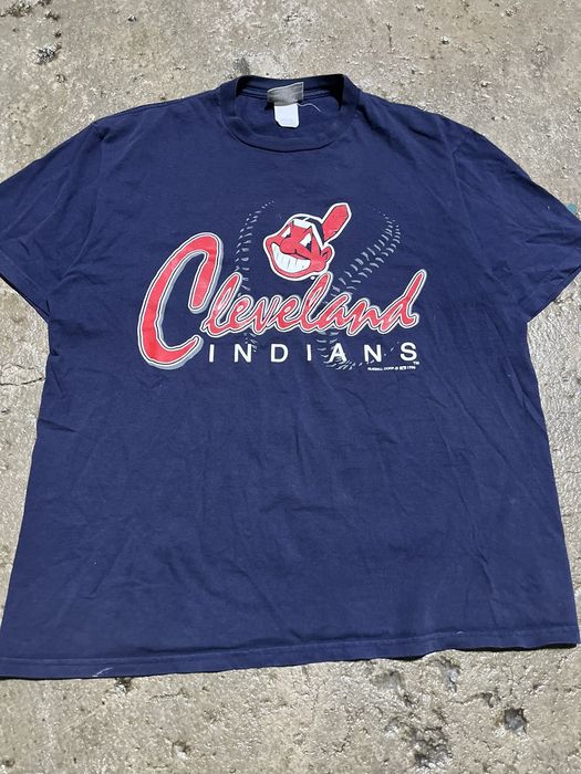 Vintage VINTAGE 90s CLEVELAND INDIANS MLB CHIEF WAHOO LOGO TEE BLUE | Grailed