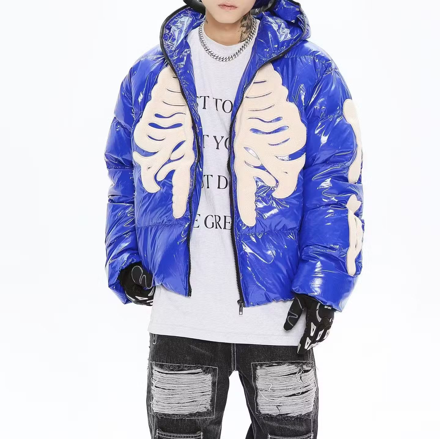 Japanese Brand Blue Skeleton Puffer Jacket | Grailed