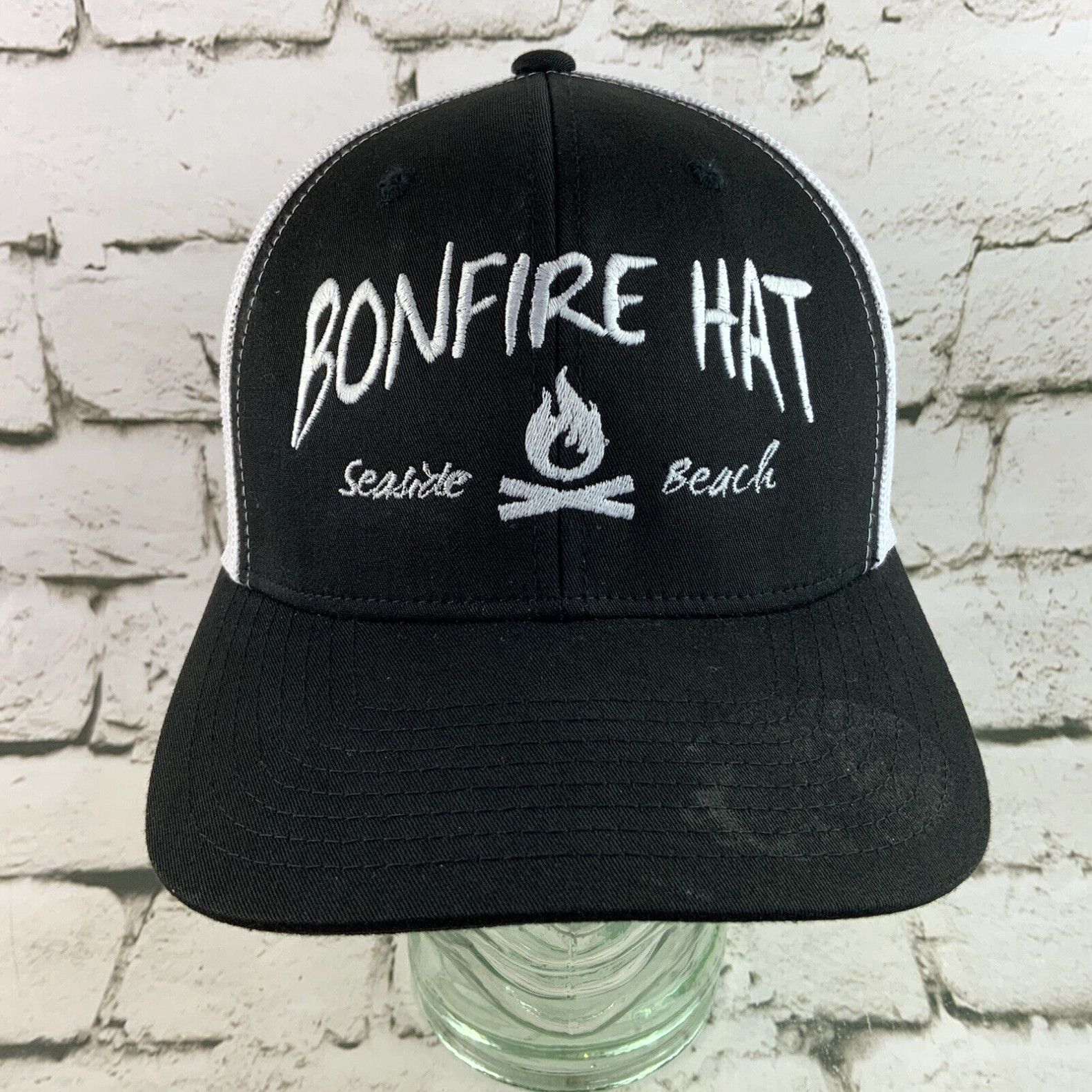 Vintage Bonfire Hat Seaside Beach Vented Snapback Black White Ball Cap Hat | Grailed