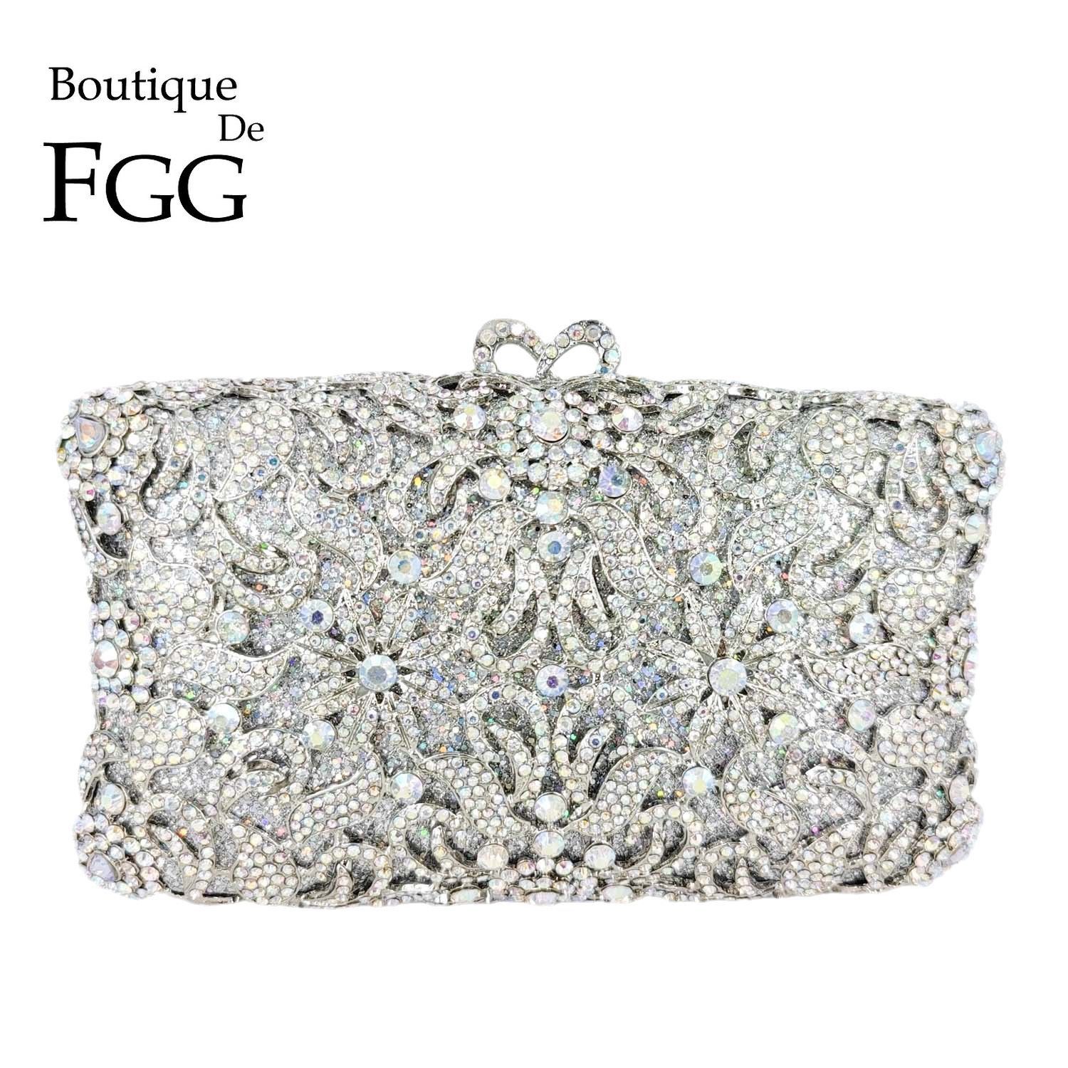 Bag Elegant Flower Silver Crystal Clutch | Grailed