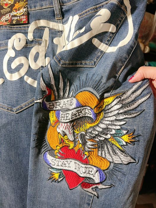 Ed Hardy Don Ed Hardy Rare Designs wide leg jeans 28 logo back brave ...