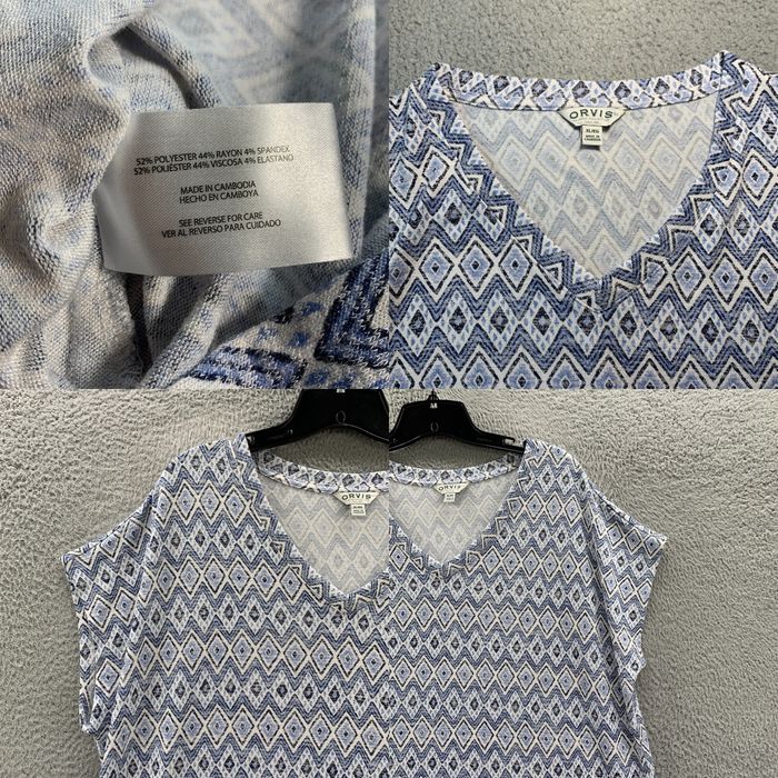 Orvis Orvis Blouse Womens Xl Top Geometric Short Sleeve Extra Large