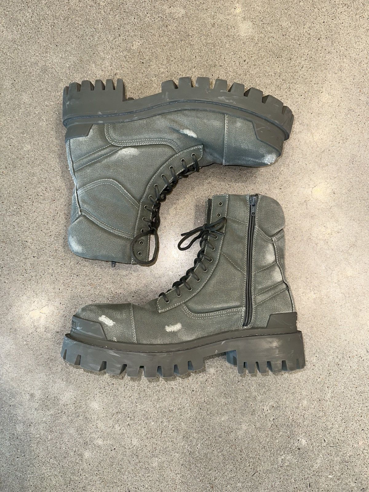 Balenciaga Balenciaga Distressed Canvas Combat Strike Boot Army Green ...