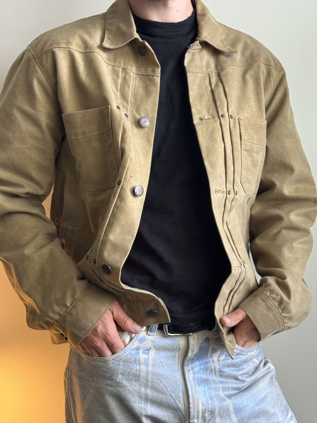 Freenote Cloth Riders jacket waxed canvas tumbleweed red interior | Grailed