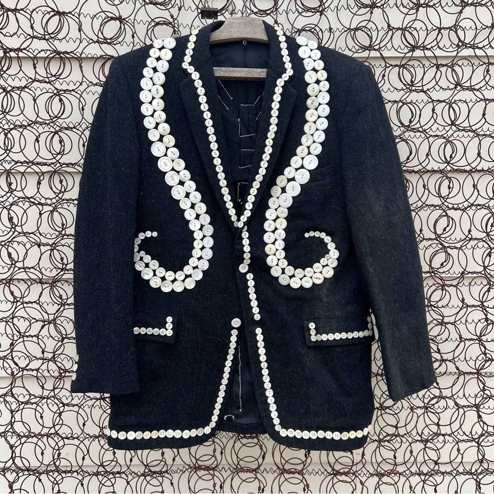 Vintage Gray Wool blazer vintage button upcycled scrolling design | Grailed