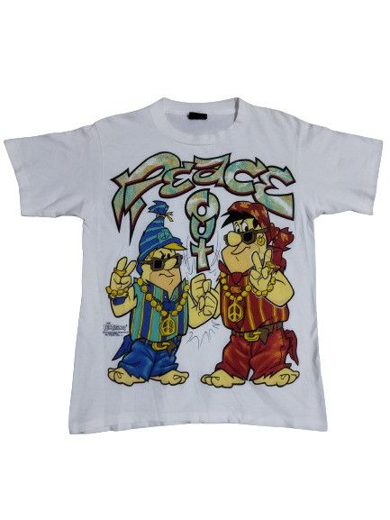 Vintage Vintage 90s Flintstones Fred Barney Peace Out Hip Hop Tee | Grailed