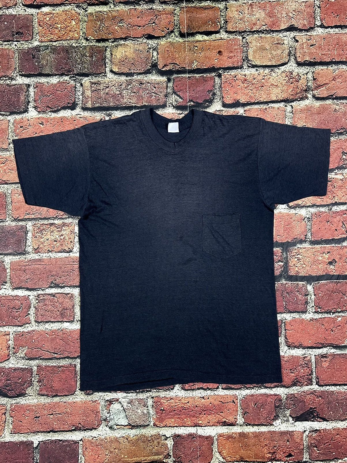 Blank × Vintage Vintage 80s Sun Faded Black Blank T-Shirt Selvedge Pocket | Grailed