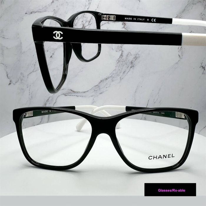 Chanel Chanel Glasses Eyeglasses Black White Logo Full Rim Frames | Grailed