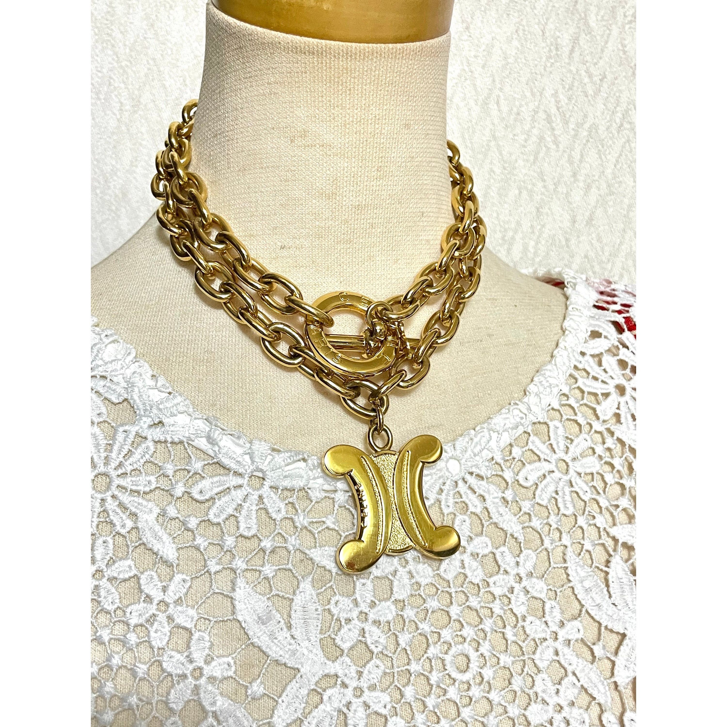 Celine Vintage Celine gold chain necklace with large triomphe | Grailed