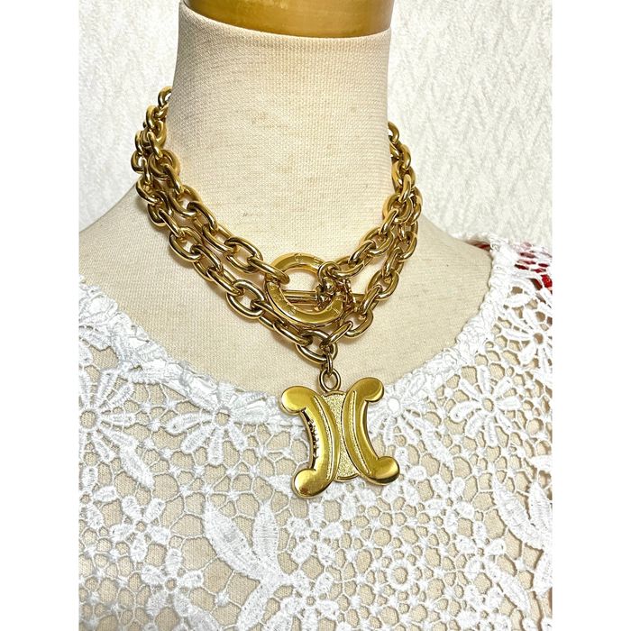 Celine Vintage Celine gold chain necklace with large triomphe | Grailed