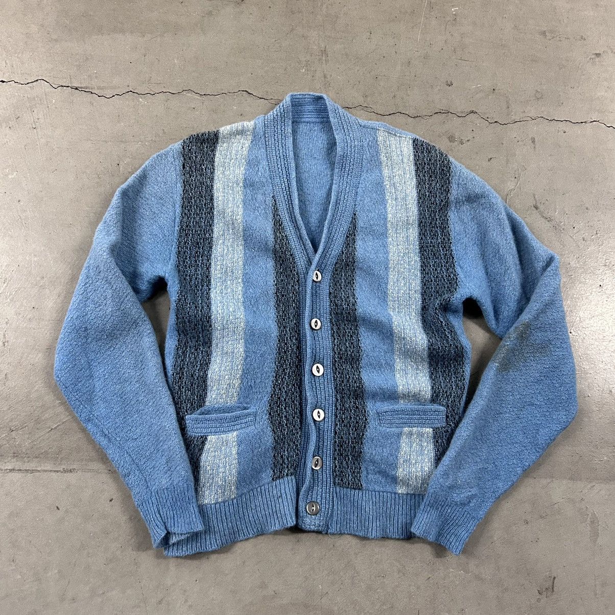 Designer × Kurt Cobain × Vintage Vintage 60s blue striped mohair knit cardigan | Grailed